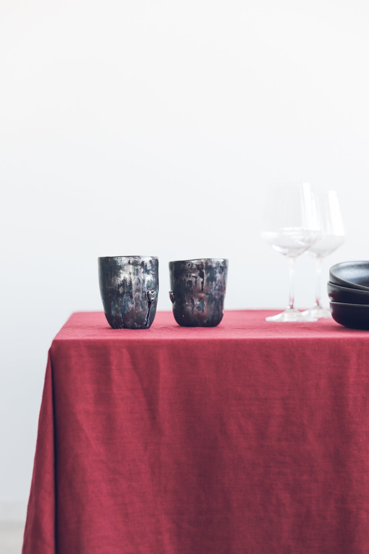 dark red tablecloth nearby