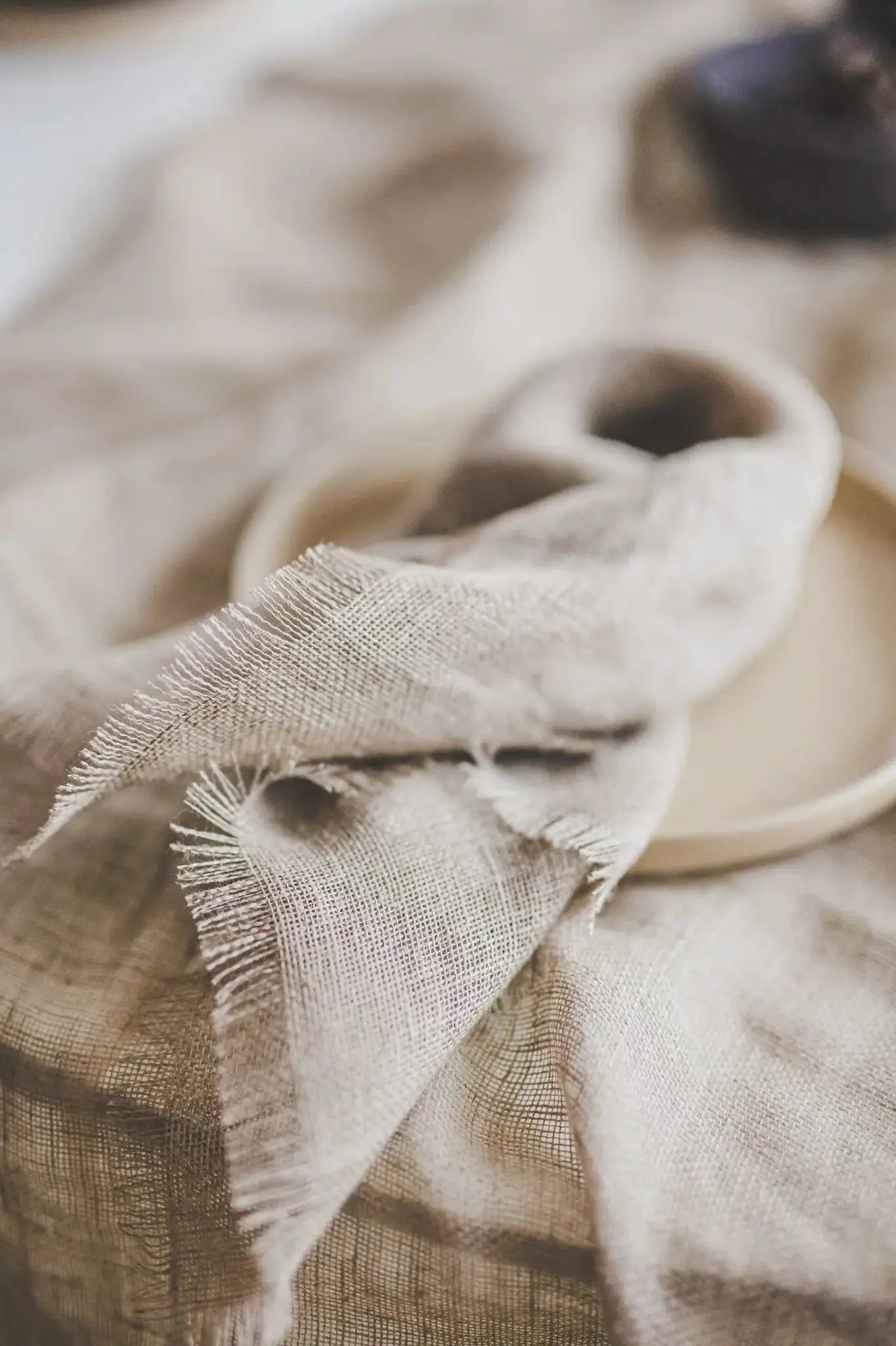 Set of 2 Gauze Linen Raw Edge Napkins In Beige Natural Flax Color