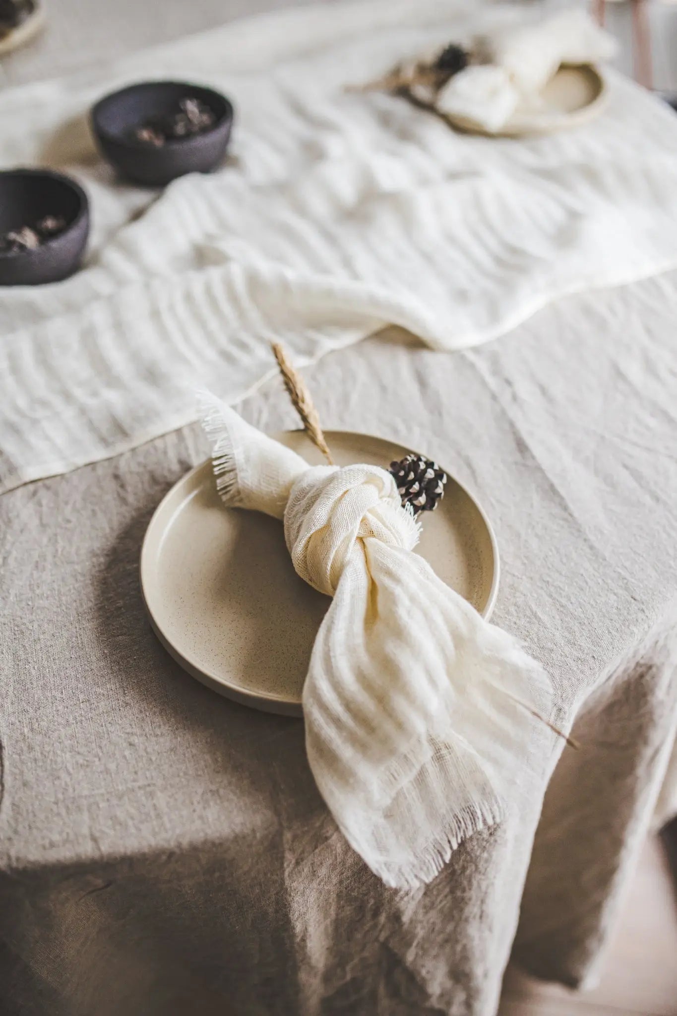 Set of 2 Gauze Linen Raw Edge Napkins In Semi White Color - Epic Linen