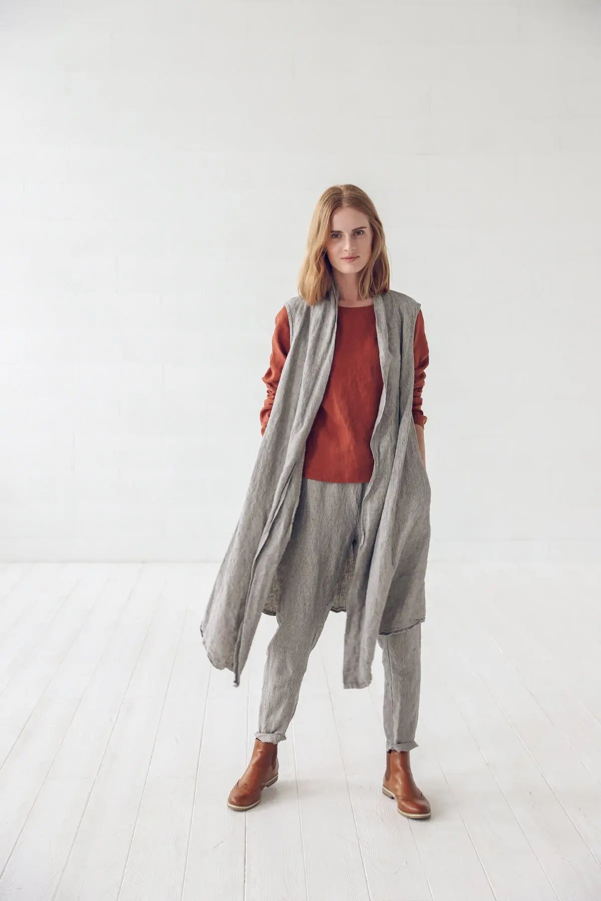Sleeveless Long Linen Vest - Epic Linen